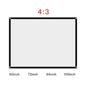 Zopsc Portable 60-100 Inch Foldable Projector Screen Non-Crease White Projector Curtain Projection Screen 4:3for Outdoor Camping Movie Open-air Cinema(72 inch)