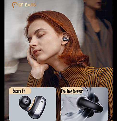 Open Ear Bone Conduction Earbuds Clip On Wireless Ear Clip Bone Conduction Headphones Cycling Running Workout Earbuds Bluetooth Work Headphones Bone Conducting Induction Earphones Headphone