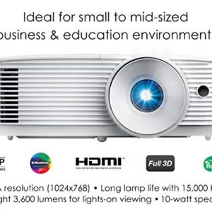 Optoma X343 XGA DLP Professional Projector | Bright 3600 Lumens | Business Presentations, Classrooms, or Home | 15,000 Hour Lamp Life | Speaker Built In | Portable Size