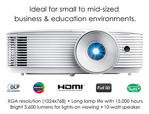 Optoma X343 XGA DLP Professional Projector | Bright 3600 Lumens | Business Presentations, Classrooms, or Home | 15,000 Hour Lamp Life | Speaker Built In | Portable Size