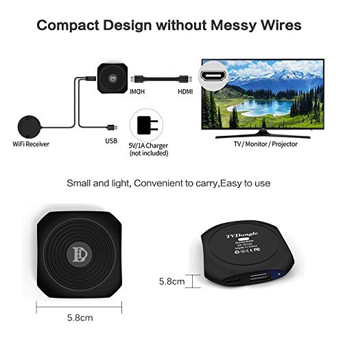 Wireless HDMI Display Dongle, WiFi HDMI Screen Mirroring Receiver Streaming Media Cast for iOS/Android/Windows/PC to HD TV/Monitor/Projector, Support Miracast/Airplay/DLNA