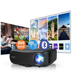 smart home projector 10,000 lumen native 1080p projector 4k support 300” image, inbuilt android system & 5g wifi bluetooth projector full hd for outdoor movie theater netflix gaming work