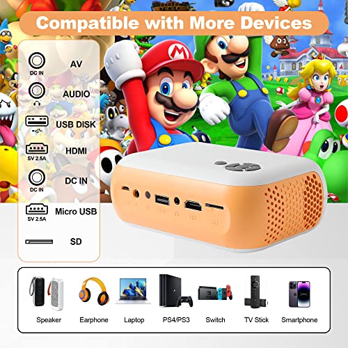 Amlink Mini Projector 2023 Upgraded Portable Projector 1080P Supported, 100 ANSI Home Theater Video Projector Compatible with iOS, Android, HDMI, TV Stick, USB, PC and Remote Contro