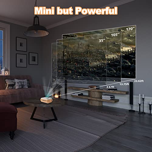 Amlink Mini Projector 2023 Upgraded Portable Projector 1080P Supported, 100 ANSI Home Theater Video Projector Compatible with iOS, Android, HDMI, TV Stick, USB, PC and Remote Contro