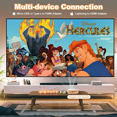 Amlink Mini Projector 2023 Upgraded Portable Projector 1080P Supported, 100 ANSI Home Theater Video Projector Compatible with iOS, Android, HDMI, TV Stick, USB, PC and Remote Contro