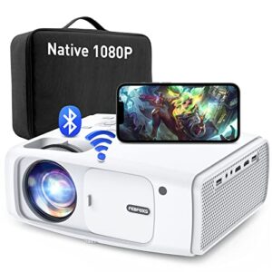 febfoxs 1080p wifi projector with bluetooth, full hd outdoor movie projector, support 4k, zoom, 250″ portable video projector for home theater