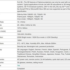 Optoma HD27 3200 Lumens 1080p Home Theater Projector