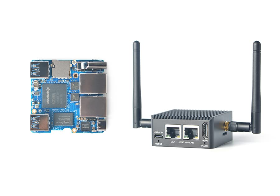 Nanopi R5C Mini WiFi Router OpenWRT with Dual PCIe 2.5Gbps Ethernet Ports 1GB LPDDR4X RAM Based in Rockchip RK3568B2 Soc for Smart Home Gateway Support Android Ubuntu (with M.2 WiFi Module)