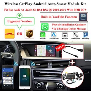 Hslsmxy Wireless CarPlay Android Auto AirPlay Retrofit Kits Compatible with Audi A4 A5 Q5 S4 S5 B8 MMI 3G+ 2010-2019, Support iOS 14 Split Screen, USB Stick Playback, Built-in YouTube App