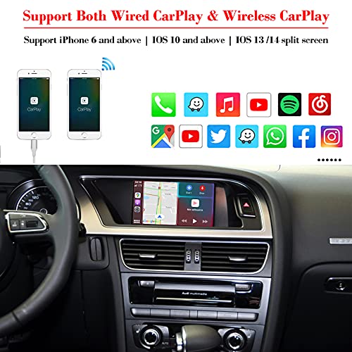 Hslsmxy Wireless CarPlay Android Auto AirPlay Retrofit Kits Compatible with Audi A4 A5 Q5 S4 S5 B8 MMI 3G+ 2010-2019, Support iOS 14 Split Screen, USB Stick Playback, Built-in YouTube App