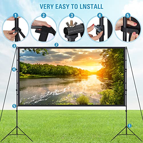 Projector Screen and Stand, LEORFI Outdoor Indoor 120 Inch Projector Screen with Stand, Portable Movie Projection Screen Pull Down 16:9 4K Full HD Support Height Adjustable for Home Theater Camping