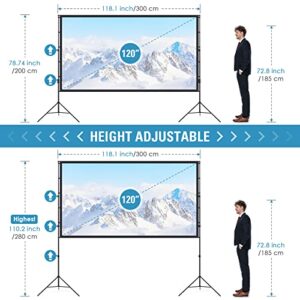 Projector Screen and Stand, LEORFI Outdoor Indoor 120 Inch Projector Screen with Stand, Portable Movie Projection Screen Pull Down 16:9 4K Full HD Support Height Adjustable for Home Theater Camping