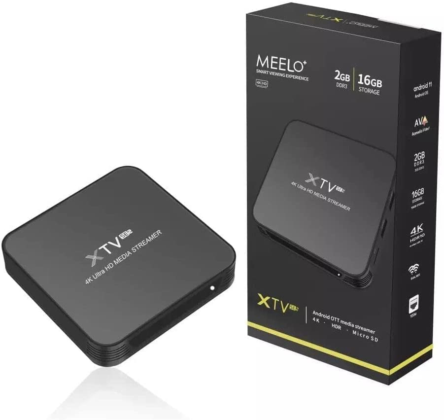 2023 DESI TV MEELO+ XTV SE2 Android 11 Set Top Box with M3U, Stalker, MyTVOnline, 2GB/16GB, Dual Band WiFi, Full 4K Ultra HD - Faster Than MAG 524w3 & Formuler Boxes, Supports 6000+ IPTV Channels