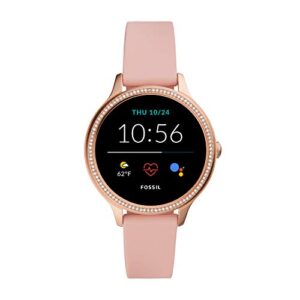 fossil 42mm gen 5e stainless steel and silicone touchscreen smart watch, color: rose gold, pink (model: ftw6066)