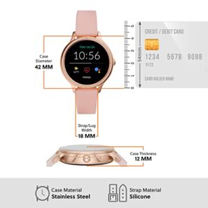 Fossil 42mm Gen 5E Stainless Steel and Silicone Touchscreen Smart Watch, Color: Rose Gold, Pink (Model: FTW6066)