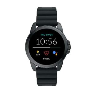 fossil 44mm gen 5e stainless steel and silicone touchscreen smart watch with heart rate, color: black (model: ftw4047)