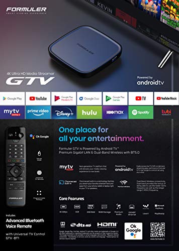 Formuler Gtv Certified Android Tv 9.0 + Bluetooth Remote Control + Extra Magnetic Phone Car