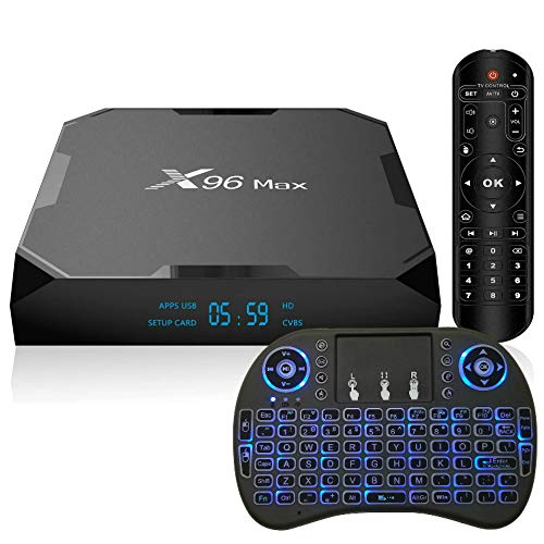 Android TV Box 9.0 X96 Max+ Smart TV Box Amlogic S905X2 Quad Core 4GB 64GB Support USB 2.4G WiFi BT 1000M 4K Media Player Set top Box Android Mini PC with Wireless Keyboard Remote(Backlit) TTV Box