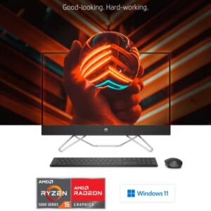 HP 27” All-in-One Desktop, AMD Ryzen 5 5500U, 16 GB RAM, 512 GB SSD, Full HD IPS Touchscreen, Windows 11 Home, 4 USB Ports, Privacy Camera, Dual Mics, Wireless Keyboard and Mouse (27-cb0060, 2021)