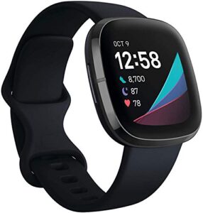 fitbit sense health & fitness smartwatch w/ gps, bluetooth call/text, heart rate spo2, ecg, skin temperature & stress sensing (s & l bands, 90 day premium included) international version (graphite)