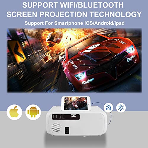 Projector and Screen,Projector with WiFi and Bluetooth&Projector Screen with Stand 100 inch Build Home Theater Portable use for Indoor Party,Match,Gaming,Moving Night