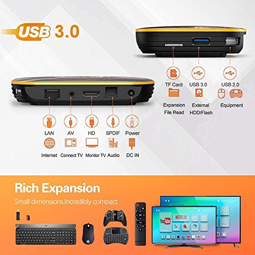 VAPEYS Android TV Box 11.0 HK1 RBOX R1 Smart TV Box RK3318 USB 3.0 Ultra HD 1080P 4K HDR WiFi 2.4Ghz 5.8Ghz Bluetooth 4.1 Set Top Box with Mini Wireless Backlit Keyboard,4G+64GB