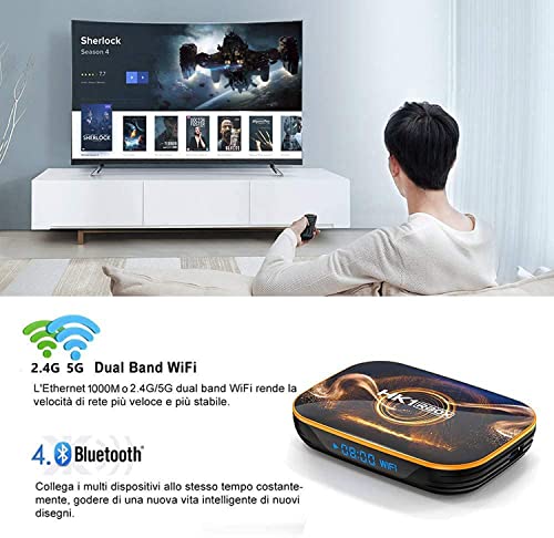 VAPEYS Android TV Box 11.0 HK1 RBOX R1 Smart TV Box RK3318 USB 3.0 Ultra HD 1080P 4K HDR WiFi 2.4Ghz 5.8Ghz Bluetooth 4.1 Set Top Box with Mini Wireless Backlit Keyboard,4G+64GB