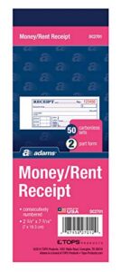 adams money and rent receipt book, 2-part, carbonless, 2.75 x 7.19 inch, 50 sets, white and canary (dc2701)