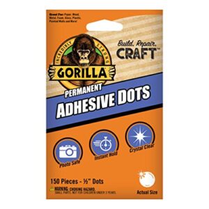 gorilla permanent adhesive dots, double-sided, 150 pieces, 0.5″ diameter, clear, (pack of 1)