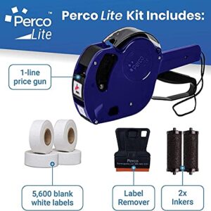 Perco Lite 1 Line Price Gun with Labels Kit - Includes 5,000 Blank White Labels, 2 Ink Rollers, 1 Ink roll and Labels Pre-Loaded