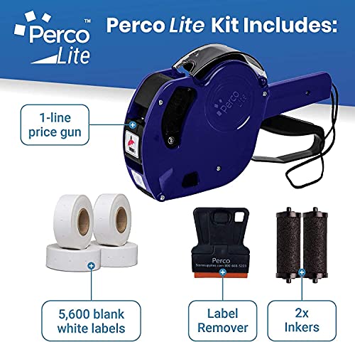 Perco Lite 1 Line Price Gun with Labels Kit - Includes 5,000 Blank White Labels, 2 Ink Rollers, 1 Ink roll and Labels Pre-Loaded