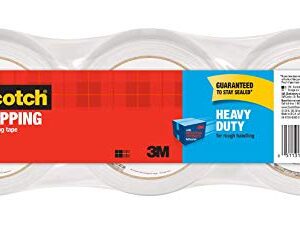 Scotch Heavy Duty Shipping Packaging Tape, 1.88" x 38.2 yd, 3" Core, Clear, Great for Packing, Shipping & Moving, 3 Rolls (3850S-3)