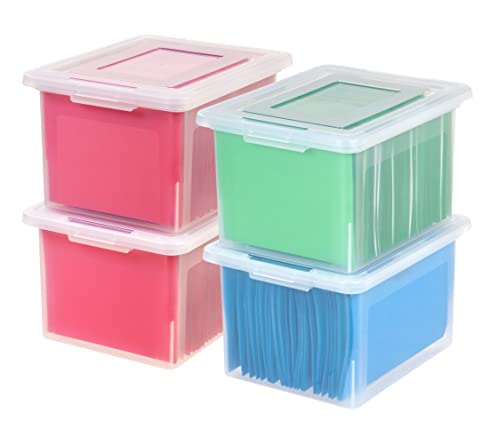 IRIS USA Letter/Legal File Tote Box, BPA-Free Storage Bin Tote Organizer with Durable and Secure Latching Lid, Stackable and Nestable, 4 Pack, Crystal Clear (585237)