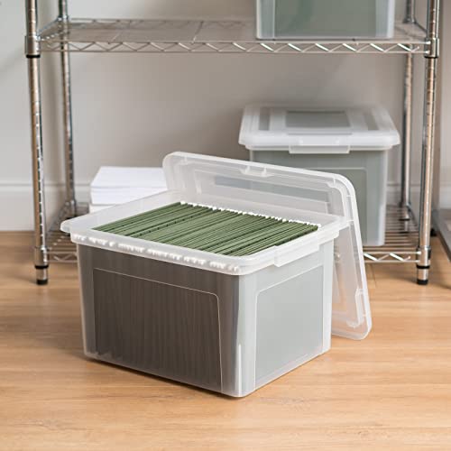 IRIS USA Letter/Legal File Tote Box, BPA-Free Storage Bin Tote Organizer with Durable and Secure Latching Lid, Stackable and Nestable, 4 Pack, Crystal Clear (585237)