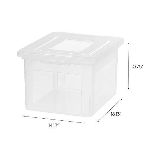 IRIS USA Letter/Legal File Tote Box, BPA-Free Storage Bin Tote Organizer with Durable and Secure Latching Lid, Stackable and Nestable, 4 Pack, Crystal Clear (585237)