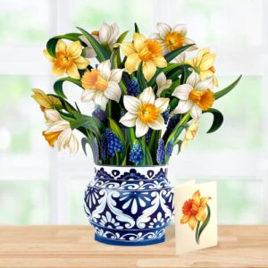 Freshcut Paper Pop Up Cards, English Daffodils, 12 inch Life Sized Forever Flower Bouquet 3D Popup Greeting Cards with Note Card and Envelope