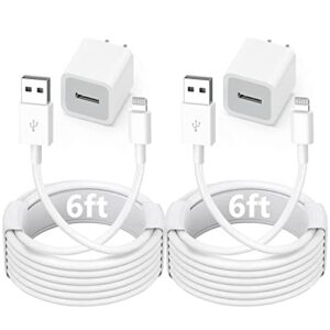 apple mfi certified iphone charger,2pack long 6ft lightning cable cord with apple chargers fast quick charging travel cube block usb wall adapter for iphone 11/12/13/14/xs max/xr/x/8/8 plus/7/6/se