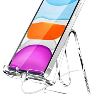 Crpich Acrylic Cell Phone Stand, Portable Phone Holder, Clear Phone Stand for Desk, Compatible with Phone 13 12 Pro Max Mini 11 Xr 8 Plus SE, Switch, Android Smartphone, Pad, Tablet, Desk Accessories