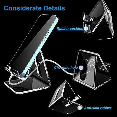 Crpich Acrylic Cell Phone Stand, Portable Phone Holder, Clear Phone Stand for Desk, Compatible with Phone 13 12 Pro Max Mini 11 Xr 8 Plus SE, Switch, Android Smartphone, Pad, Tablet, Desk Accessories