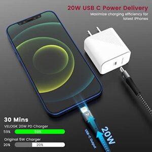 iPhone 13 14 12 Fast Charger Kit, VELOGK 20W USB C PD Wall/Car Charger Adapter for iPhone 14/13/12/Pro/Max/Mini/11/Xs Max/XR/X, iPad Pro/Air, with 2X【Apple MFi Certified】iPhone Lightning Cables(3.3ft)