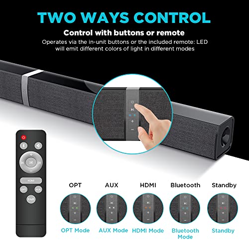 MZEIBO Sound Bar, Sound Bars for TV Split Soundbar Wired and Wireless Home Theater Audio 50W 2.0 Channel Bluetooth Sound Bars Surround Sound System for TV with HDMI/Optical/RCA Cable