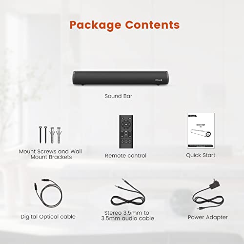 Sound Bar for TV with HDMI, Littoak Bluetooth Small TV Soundbar Speaker, Optical/HDMI/Aux/Coax/USB/Bluetooth Connection for TV, PC, Projectors, Includes Remote Control, Bass Adjustable, 16 inch