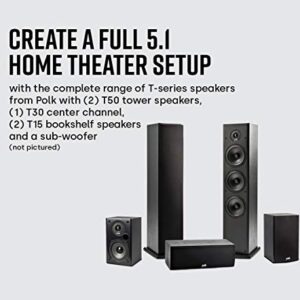 Polk Audio T30 100 Watt Home Theater Center Channel Speaker - Hi-Res Audio with Deep Bass Response | Dolby and DTS Surround | Single, Black