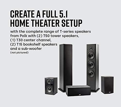 Polk Audio T30 100 Watt Home Theater Center Channel Speaker - Hi-Res Audio with Deep Bass Response | Dolby and DTS Surround | Single, Black