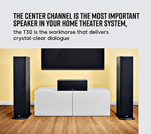 Polk Audio T30 100 Watt Home Theater Center Channel Speaker - Hi-Res Audio with Deep Bass Response | Dolby and DTS Surround | Single, Black