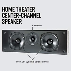 Polk Audio T30 100 Watt Home Theater Center Channel Speaker - Hi-Res Audio with Deep Bass Response | Dolby and DTS Surround | Single, Black