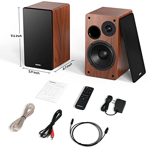 Saiyin Bluetooth Bookshelf Speakers, 40W X 2 Powered TV Speakers with 4 Inch Woofer, Turntable Speakers with Optical/AUX Input/Subwoofer Line Out for PC and TVs