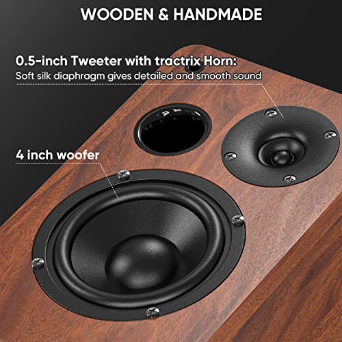 Saiyin Bluetooth Bookshelf Speakers, 40W X 2 Powered TV Speakers with 4 Inch Woofer, Turntable Speakers with Optical/AUX Input/Subwoofer Line Out for PC and TVs