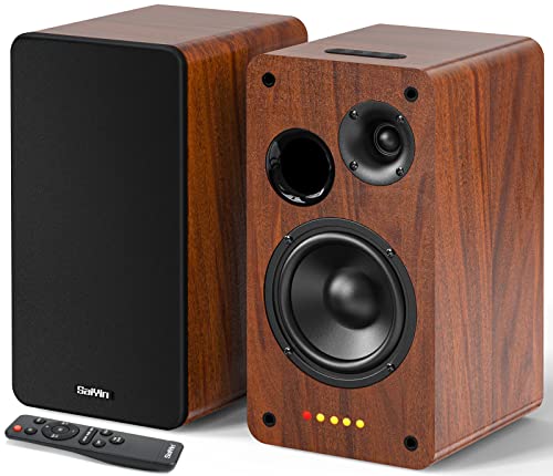 Saiyin Bluetooth Bookshelf Speakers, Powered Speakers with 5 Inch Woofer, Active Bookshelf Speakers 40W X 2, Optical/RCA inputs/Subwoofer Line Out for Turntable, TVs，Computer PC Monitor Speakers