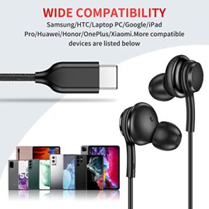 HoneyAKE USB Type C Headphones for Galaxy S21 S20 FE S22 Ultra Wired Earphones Earbuds Stereo in-Ear Noise Canceling Headset Earphone with Microphone for iPad Samsung Note 20 OnePlus 9 Pixel 6, Black